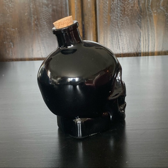 None | Holiday | Glass Art Black Halloween Skull Bottle With Cork ...